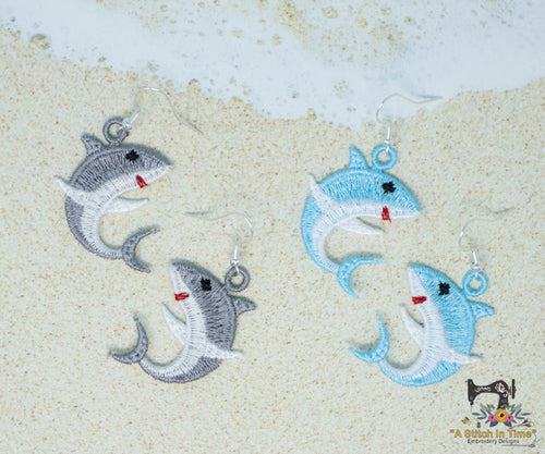 FSL Shark Earrings| A Stitch in Time Embroidery Designs