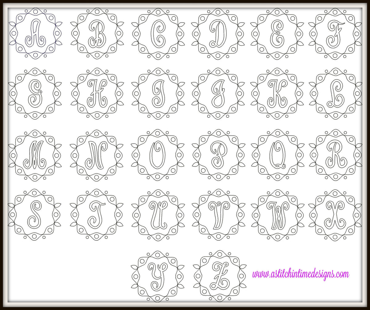 Scroll Monogram Coloring Set| A Stitch in Time Embroidery Designs