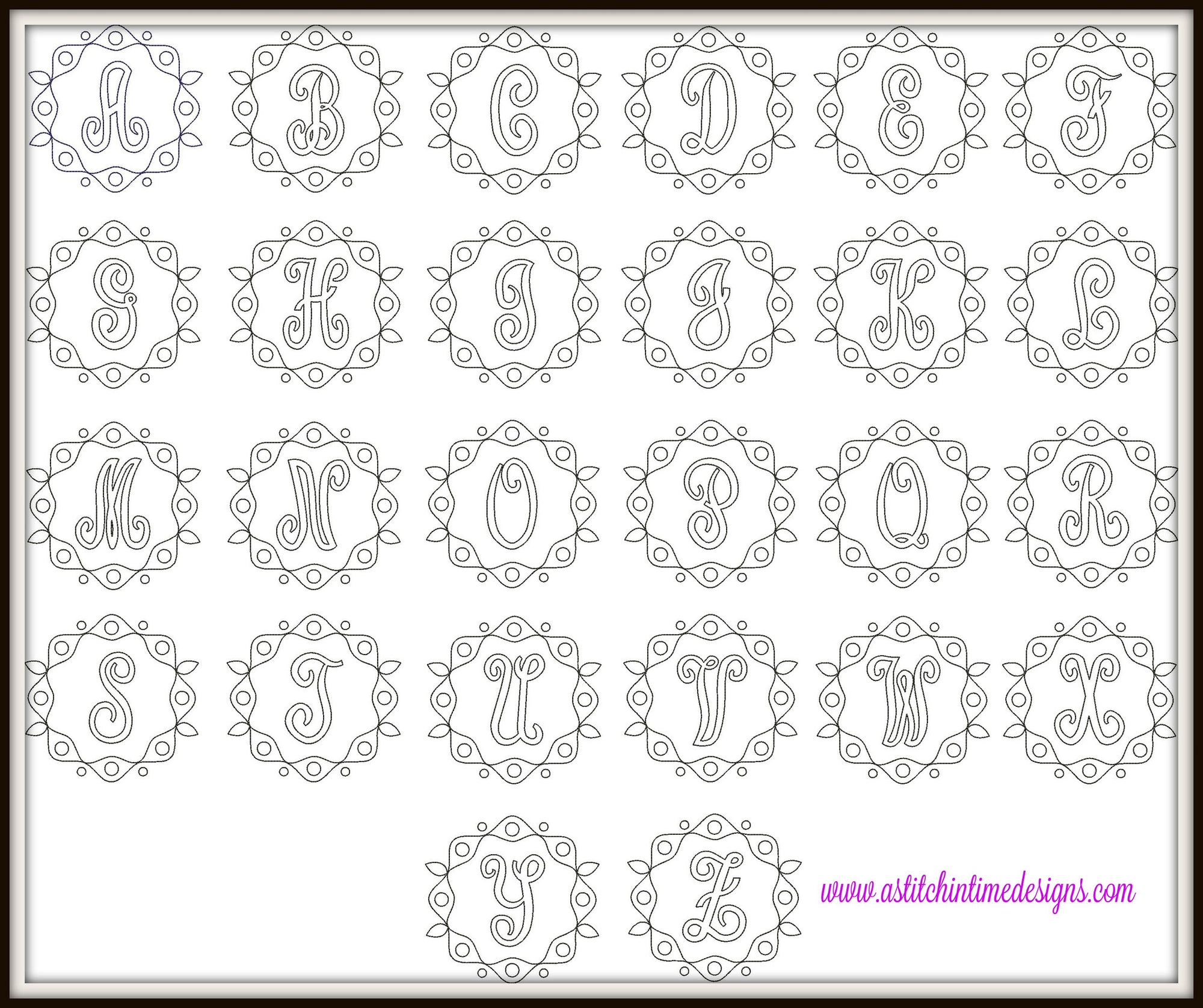Scroll Monogram Coloring Set| A Stitch in Time Embroidery Designs